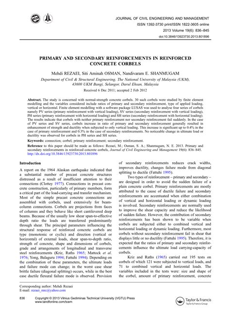 Pdf Primary And Secondary Reinforcements In Reinforced Concrete Corbels