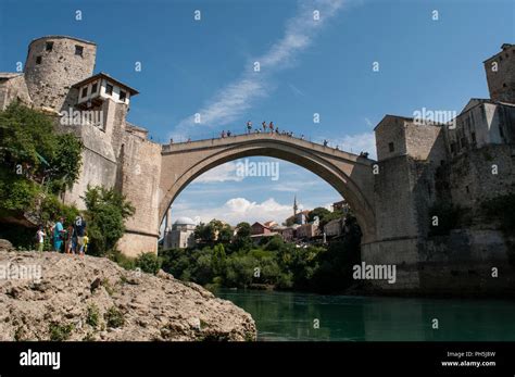 Mostar Bosnia View Of The Skyline And The Stari Most Old Bridge