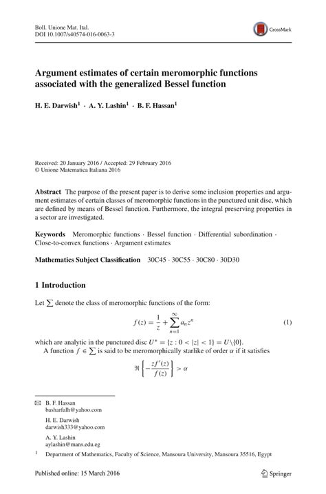 Pdf Argument Estimates Of Certain Meromorphic Functions Associated