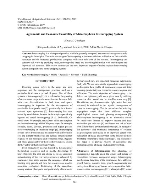 Pdf Agronomic And Economic Feasibility Of Maize Soybean Intercropping