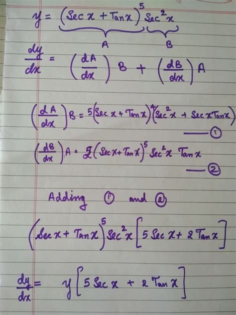 Secx Tanx 5 Secx 2 Dx Solve That Questions Of Differentiation Askiitians