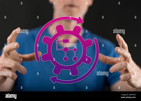 Workflow Concept Between Hands Of A Man In Background Stock Photo Alamy