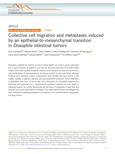 Campbell Et Al 2019 Collective Cell Migration And Metastases Induced By An Epithelial To