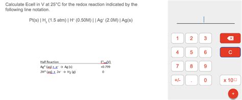 Solved Calculate Ecell In V At 25C For The Redox Reaction Chegg Com