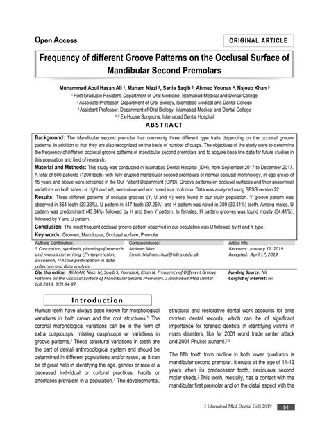 Pdf Frequency Of Different Groove Patterns Seen On The Occlusal Surface Of Mandibular Second