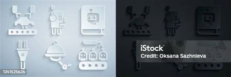 설정 웨이터 로봇 사용자 매뉴얼 전기 플러그 로봇의 산업 생산 로봇 및 로봇 팔 공장 아이콘 벡터 3차원 형태에 대한 스톡 벡터 아트 및 기타 이미지 Istock