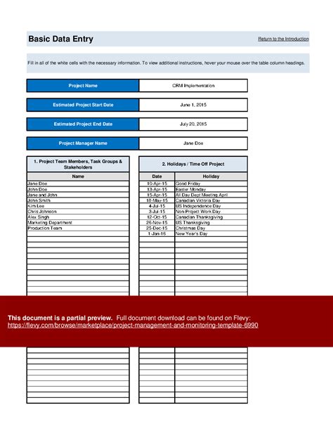 Project Management And Monitoring Template Excel Xls