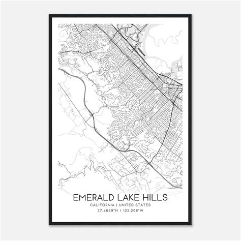 Emerald Lake Hills California Map Poster Modern Home Decor Wall Art