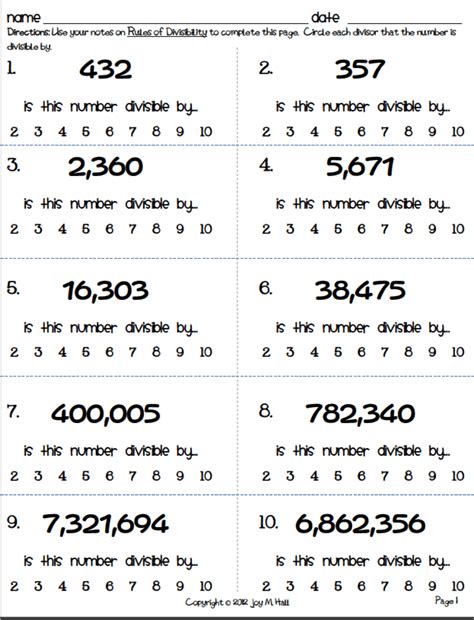 Divisibility Problems Worksheet