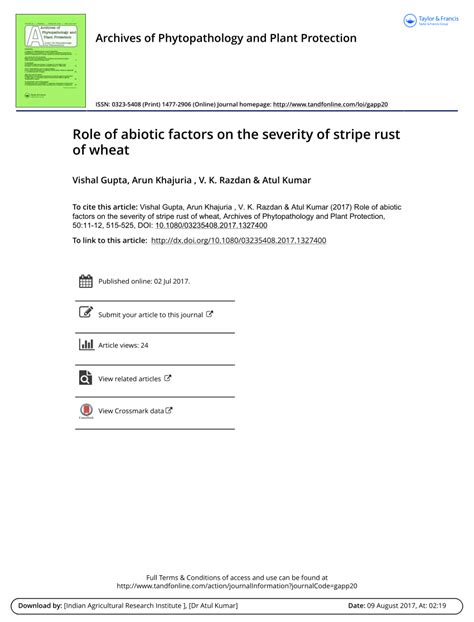 Pdf Role Of Abiotic Factors On The Severity Of Stripe Rust Of Wheat