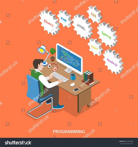 Programming Flat Isometric Vector Concept Programmer Stock Vector