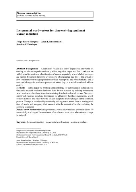 Pdf Incremental Word Vectors For Time Evolving Sentiment Lexicon Induction