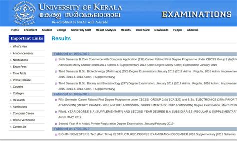 kerala university exam results 2025 out ba bcom bsc ma mcom msc btech