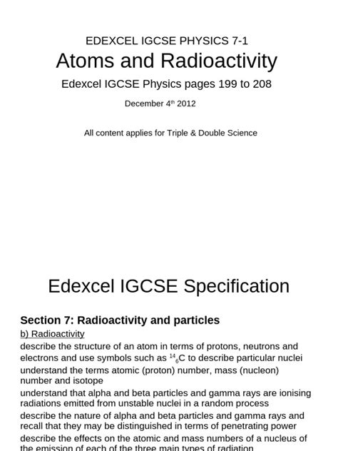 Igcse 71 Atomsandradioactivity Pdf Radioactive Decay Neutron