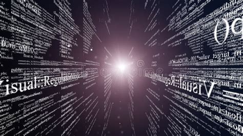 Blocks Of Program Code Flying In Virtual Space Divided Into Different Moving Digital Screens