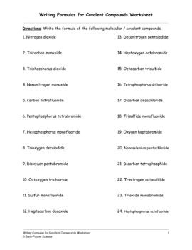 Writing Formulas For Covalent Compounds Worksheet By Back Pocket Worksheets Library