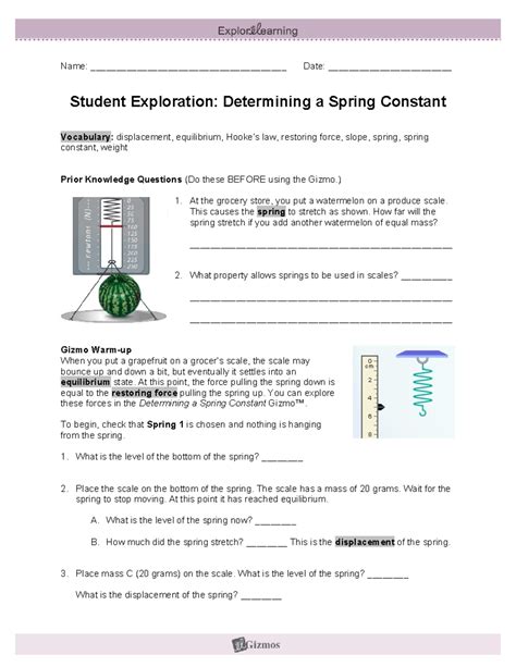 Determining Spring Constant SE Name Date Studocu