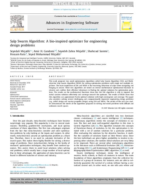 Pdf Salp Swarm Algorithm A Bio Inspired Optimizer For Engineering Design Problems