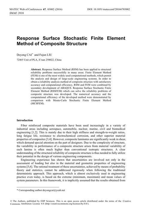 Pdf Response Surface Stochastic Finite Element Method Of Composite Structure