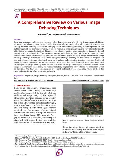 Pdf A Comprehensive Review On Various Image Dehazing Techniques