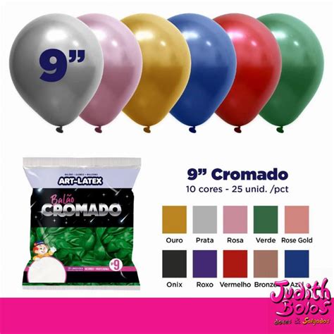 Balão Redondo Cromado 9″ 22 Cm Profissional 25 Unidades Art Latex Judith Bolos