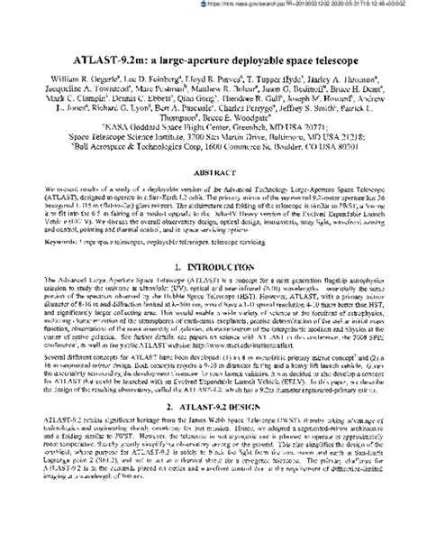 Pdf Atlast 92 M A Large Aperture Deployable Space Telescope