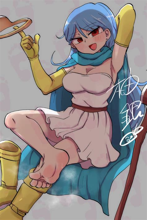 Yuzu Gin Pika97 Sage Dq3 Dragon Quest Dragon Quest Iii 1girl Barefoot Blue Hair Blush