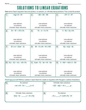 Solutions To Linear Equations By Vega Babe TPT