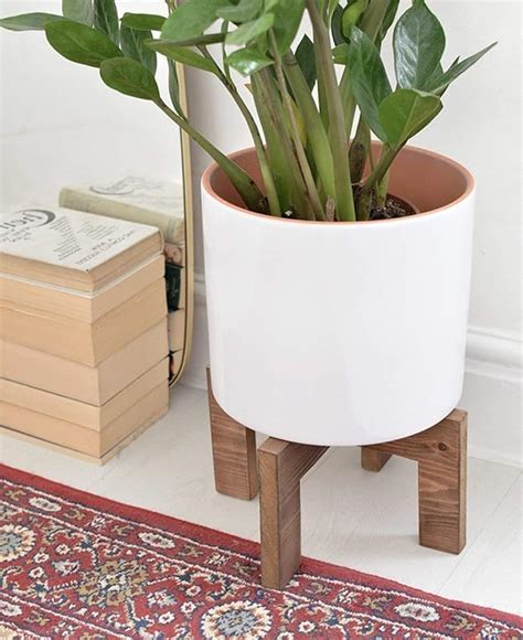 Mid Century Wood Plant Stand Indoor Adjustable For Pots