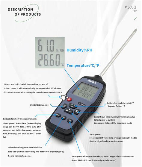 Multifunction Handheld Temperature And Humidity Meter Manufacturer Hengko