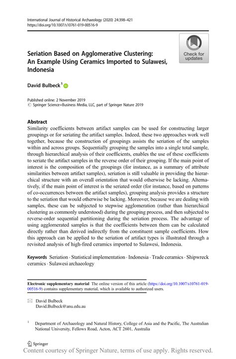 Seriation Based On Agglomerative Clustering An Example Using Ceramics