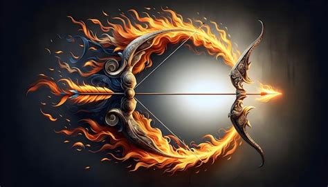 Bow And Arrow With Flames Border Concept As Horizontal Frame With A Bow On The Left And A