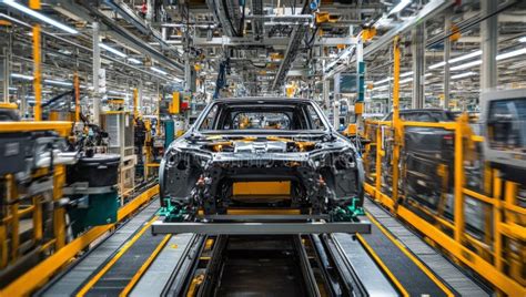 Automated Car Assembly Line In Modern Factory For Vehicle Production Stock Illustration