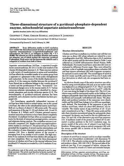 Ford Et Al 1980 Three Dimensional Structure Of A Pyridoxal Phosphate Dependent Enzyme