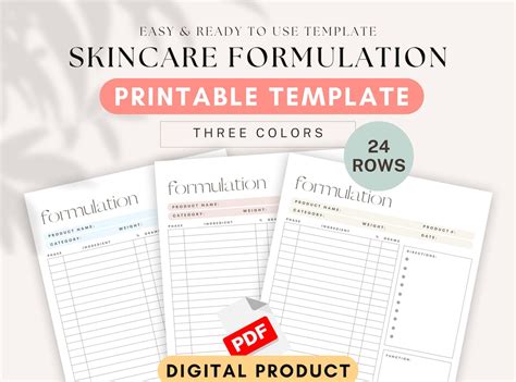 Skincare Formulation Template Pdf Printable Recipe Cosmetics Natural