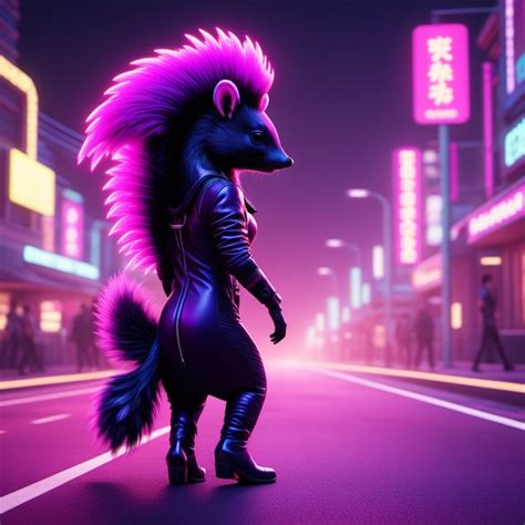 Pink Skunk Cartoon Strolling Down A Road Stable Diffusion Online