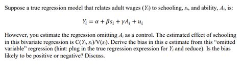 Solved Suppose A True Regression Model That Relates Adult Chegg Com