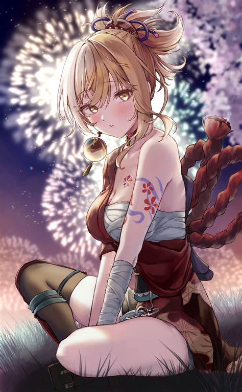 Yoimiya Under The Fireworks 2532x4096 Rgenshinwallpaper