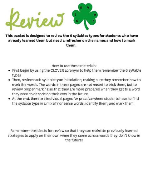 Og Six Syllable Types Review By Learnloveliteracylife Tpt