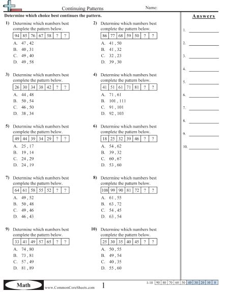 visual patterns worksheets library
