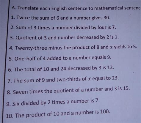 Atraslate Each English Sentence To Mathematical Sentence1 Twice The