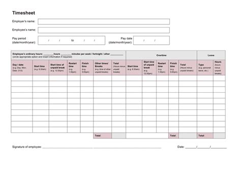 Employee Timesheet Form In Word And Pdf Formats