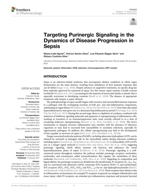 Pdf Targeting Purinergic Signaling In The Dynamics Of Disease