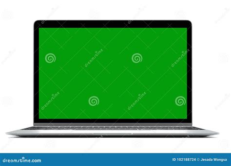 Modern Computer Laptop On White Background With Green Screen For Mockup With Cliping Path Stock