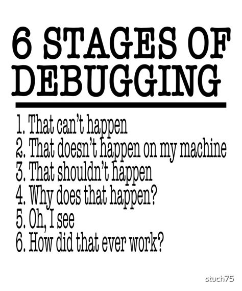 6 Stages Of Debugging Posters By Stuch75 Redbubble