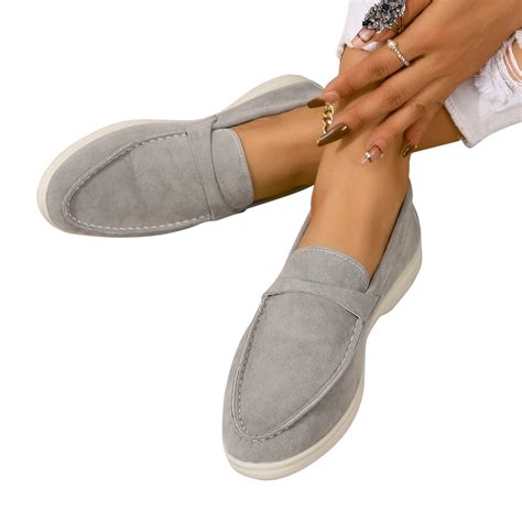 Lovskoo Flats Loafers Comfortable Loafers For Women Round Toe Faux Suede Slip On Moccasins Shoes