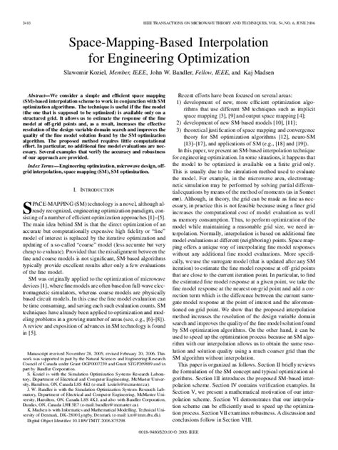 Pdf Space Mapping Based Interpolation For Engineering Optimization