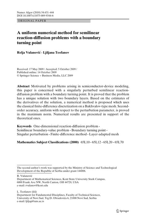 Pdf A Uniform Numerical Method For Semilinear Reaction Diffusion Problems With A Boundary