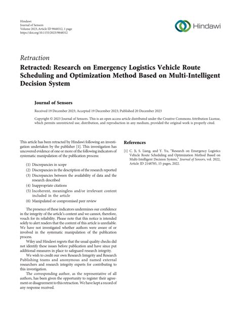 Pdf Retracted Research On Emergency Logistics Vehicle Route