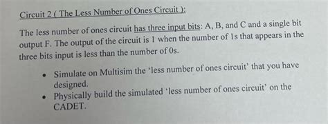 Solved Circuit 2 The Less Number Of Ones Circuit The Less